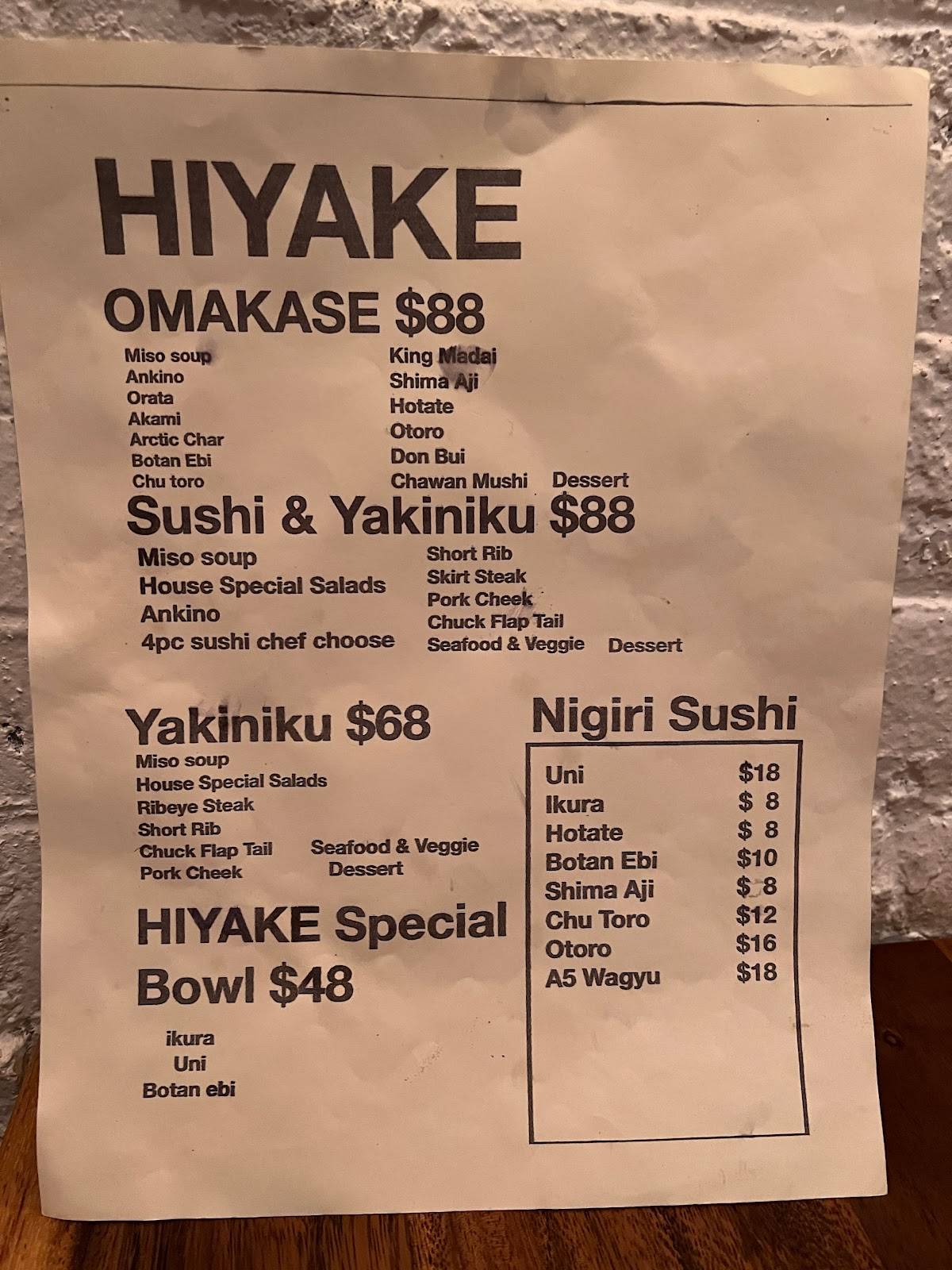 Menu at Gyu-Ichiro Japanese BBQ, New York City