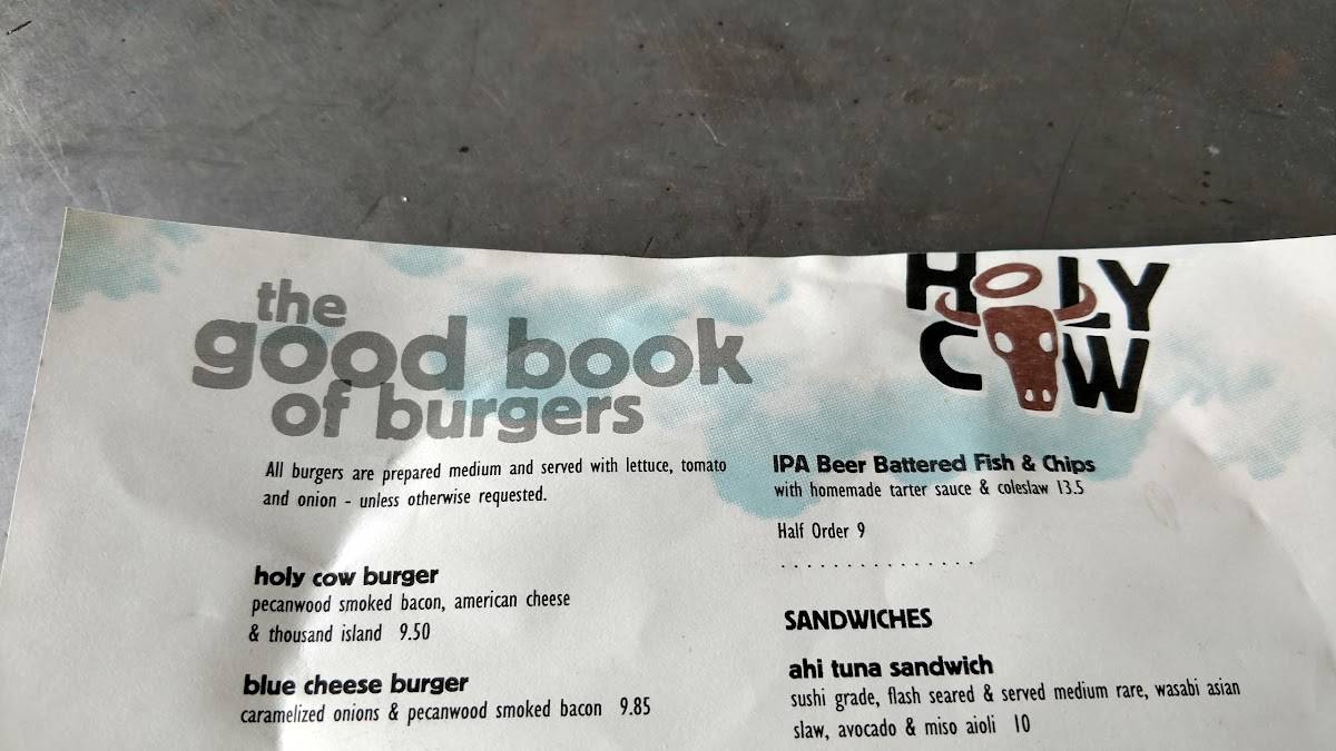 Menu at Holy Cow Burger pub & bar, Albuquerque