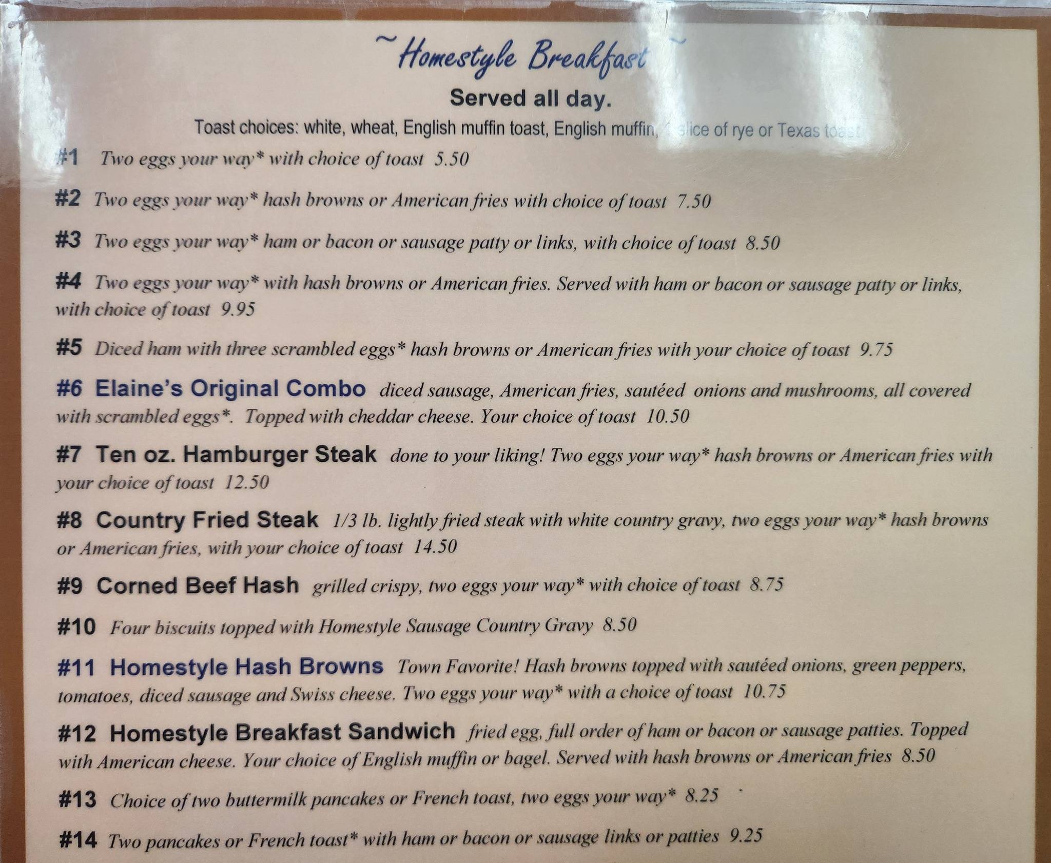Menu at Homestyle Country Cafe, Annandale, 95 Elm St E
