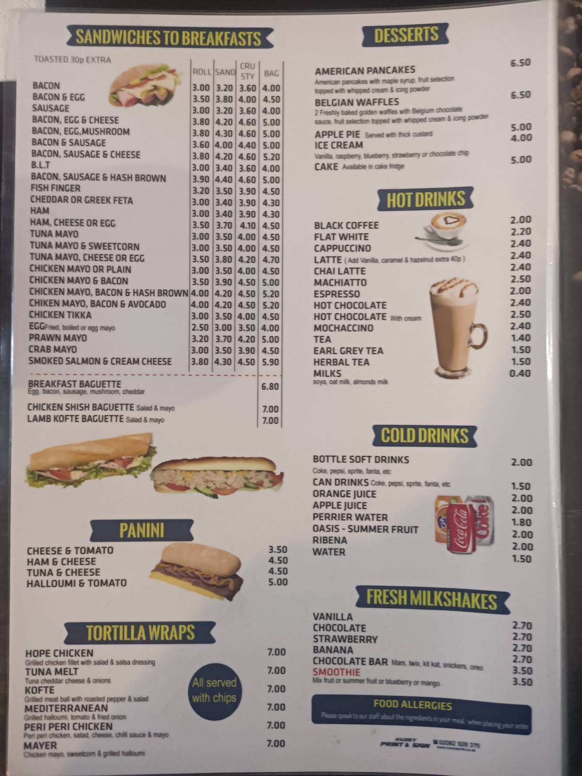 Menu at Hope Cafe & Restaurant, Hertford