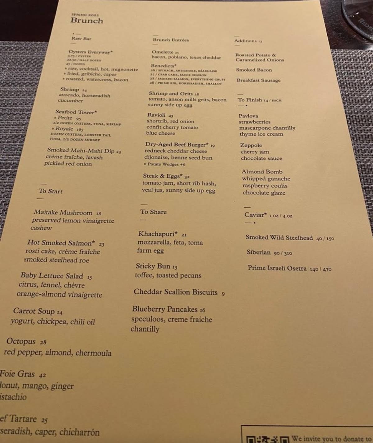 Menu at Bludorn restaurant, Houston