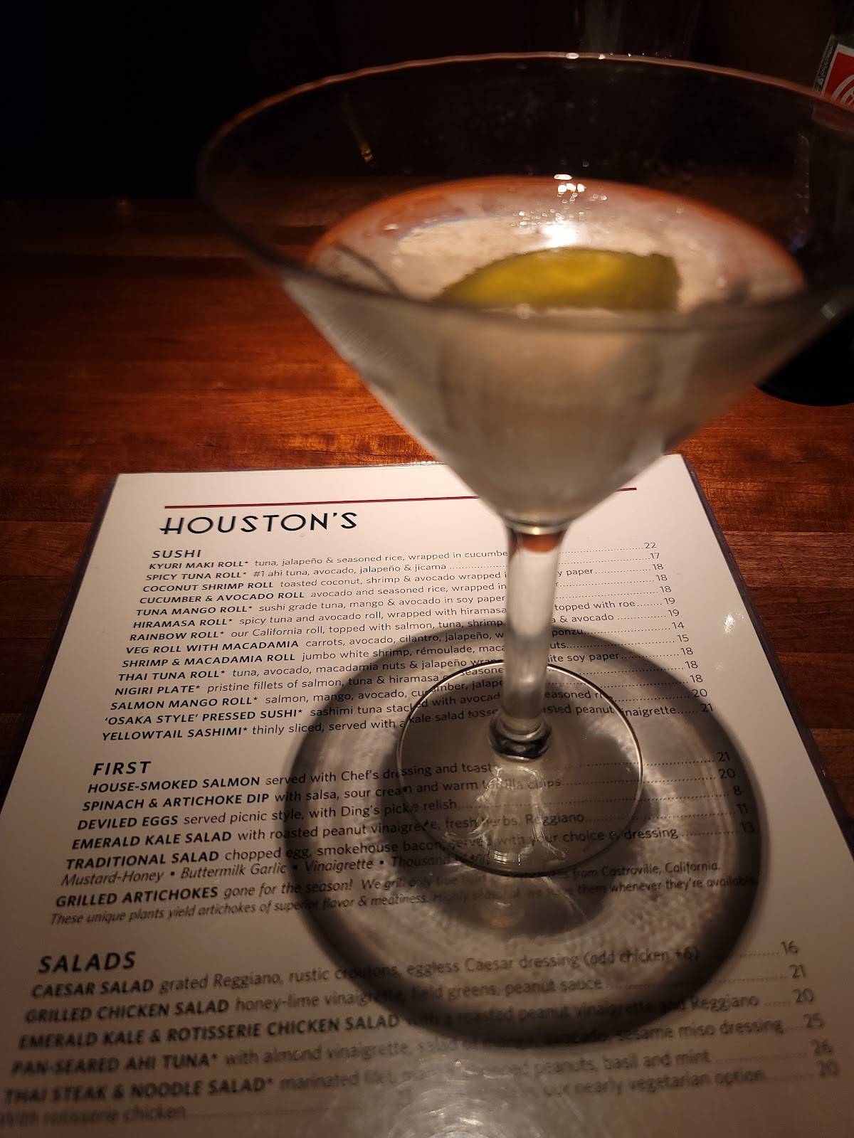 Menu at Houston's steakhouse, Atlanta, Peachtree Rd