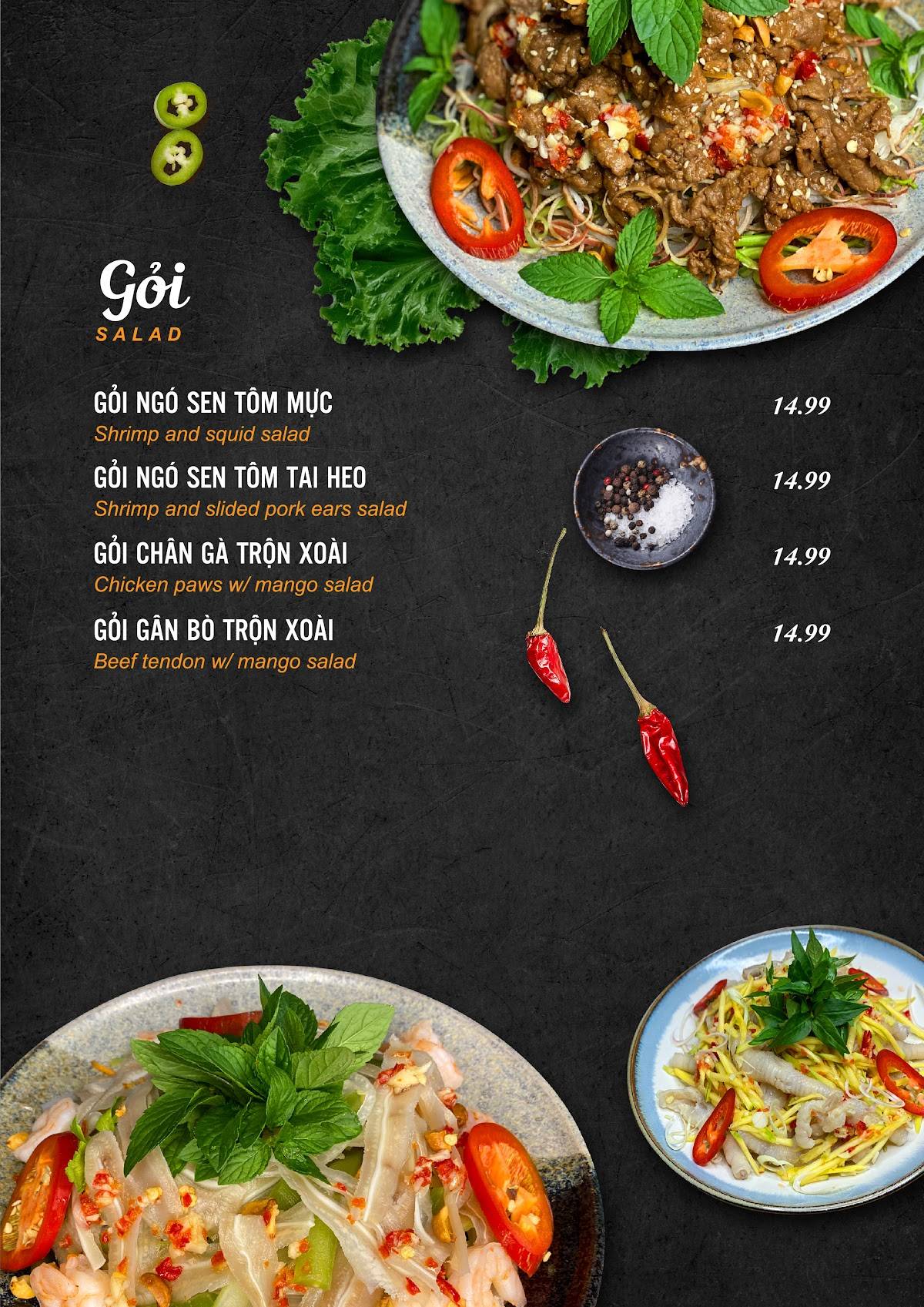 Menu at Huong Viet restaurant, Houston