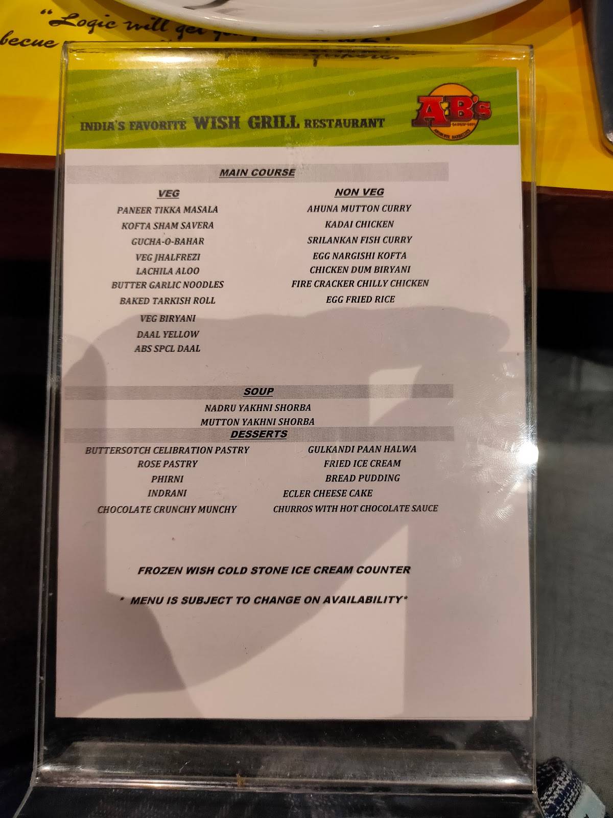 Menu at AB's - Absolute Barbecues Inorbit Mall, Hyderabad, Hyderabad ...