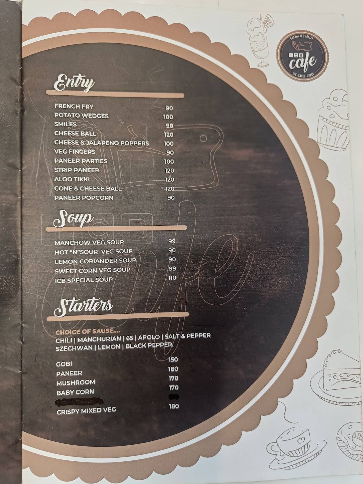 Menu at ICB Cafe, Bengaluru