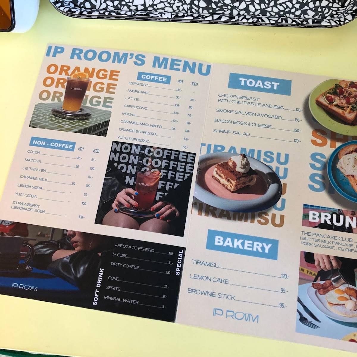 Menu at IP ROOM cafe, Bangkok