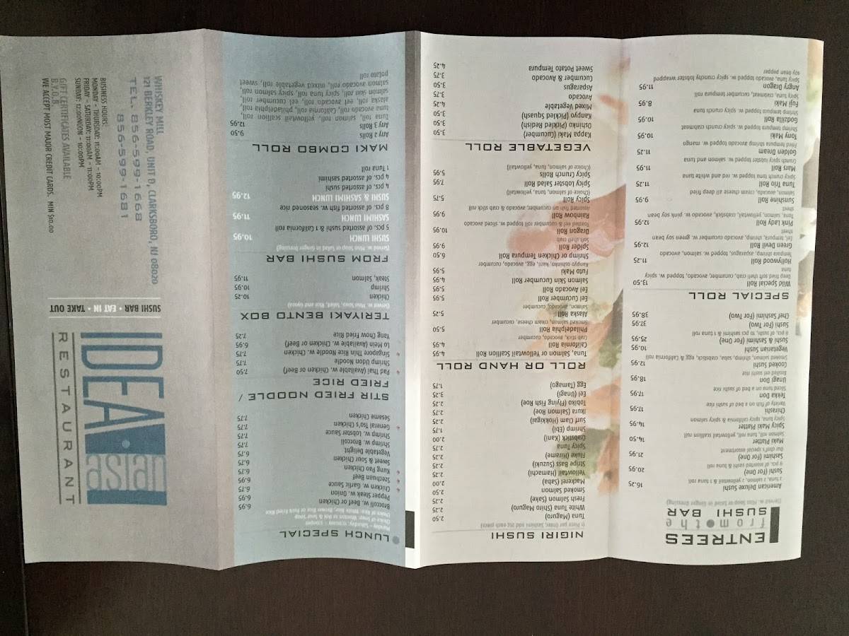 Menu at Idea Asian Restaurant, Clarksboro