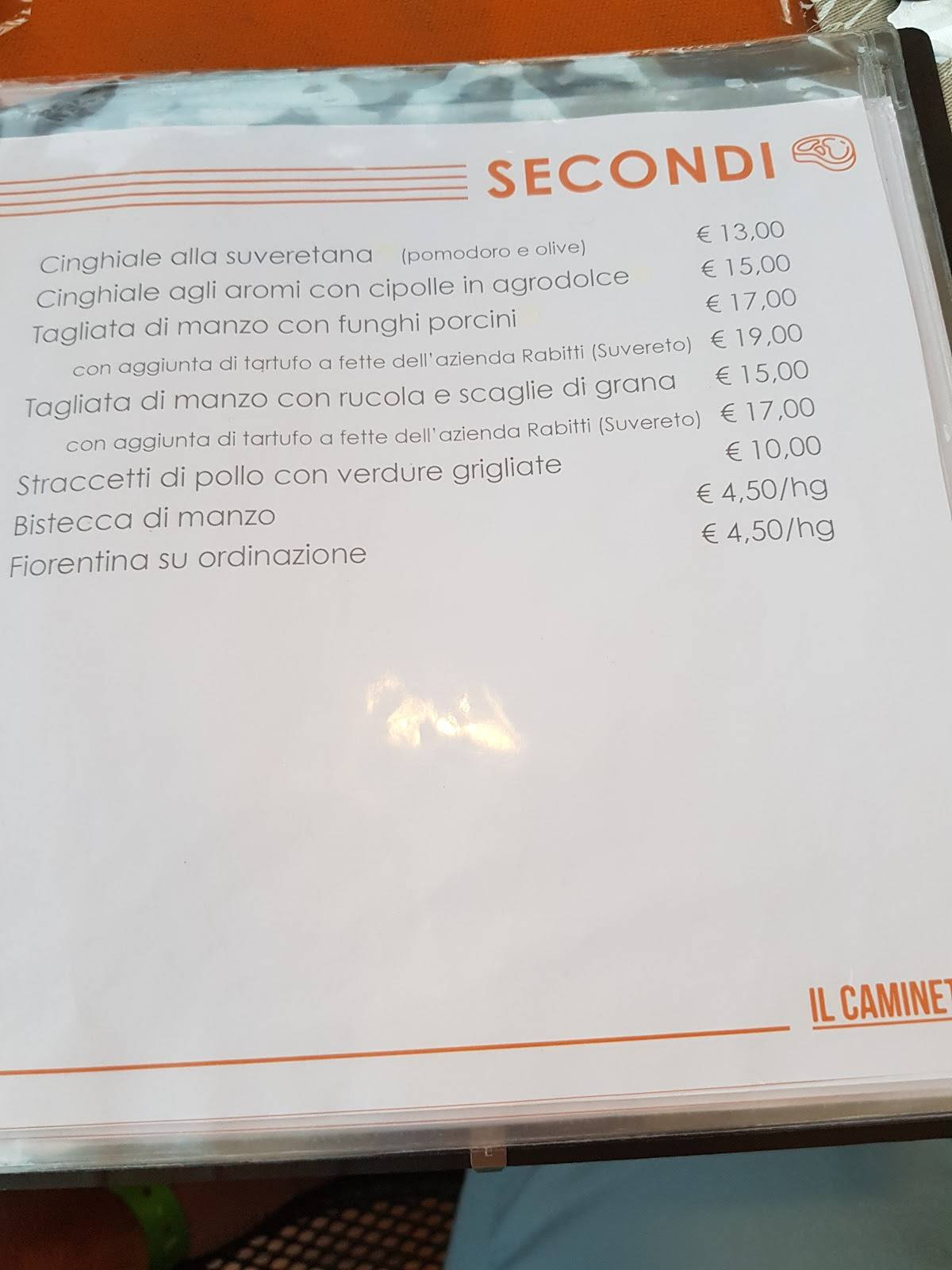 Menu da Il Caminetto ristorante, Suvereto