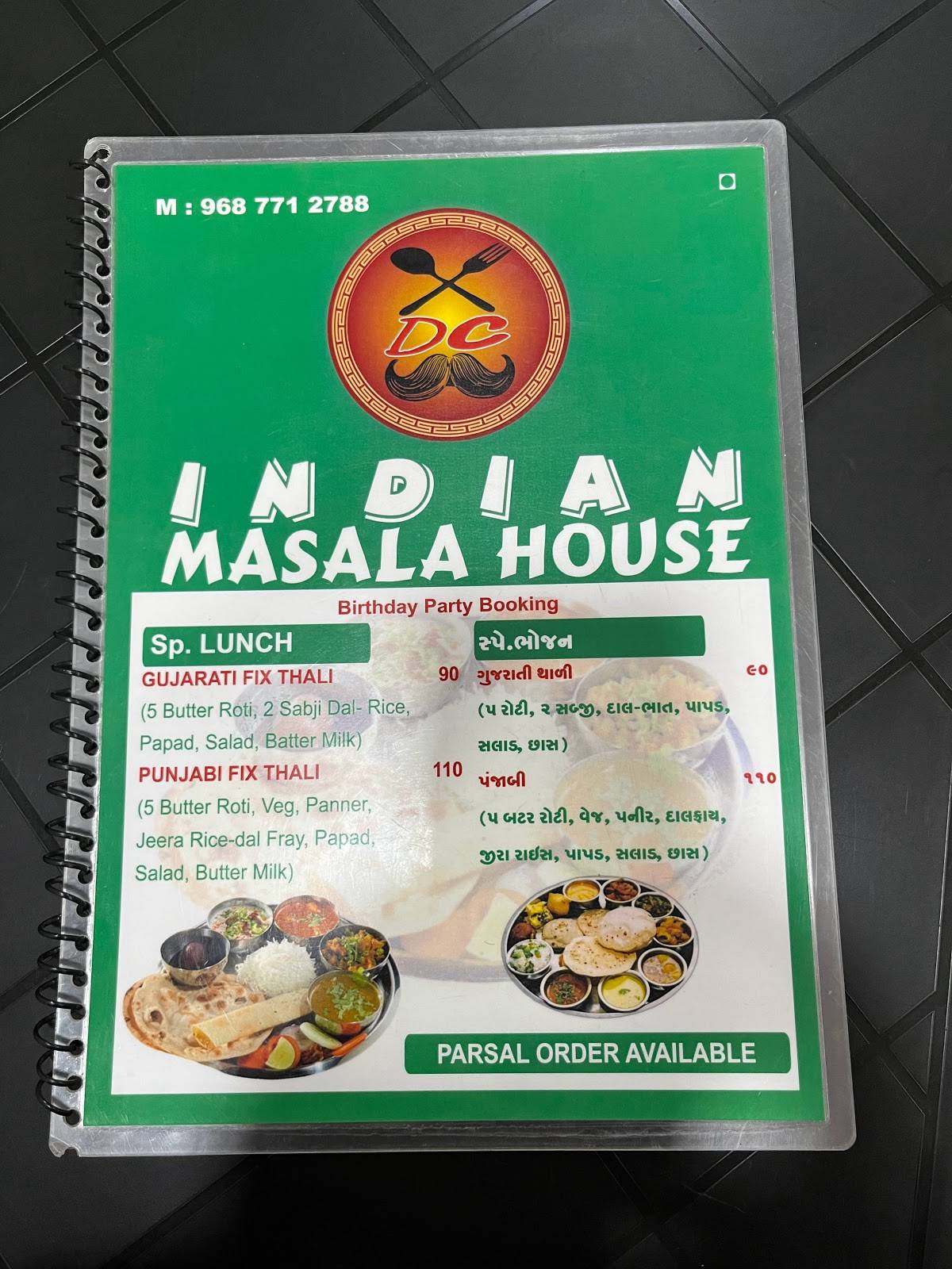 Menu at Indian Masala House, Ahmedabad