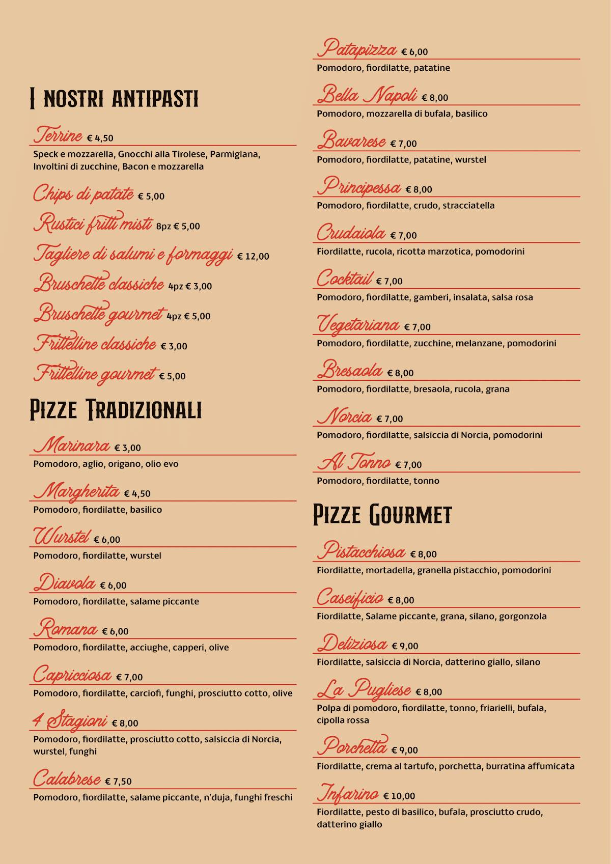 Menu at Infarino Pizzeria, Rutigliano