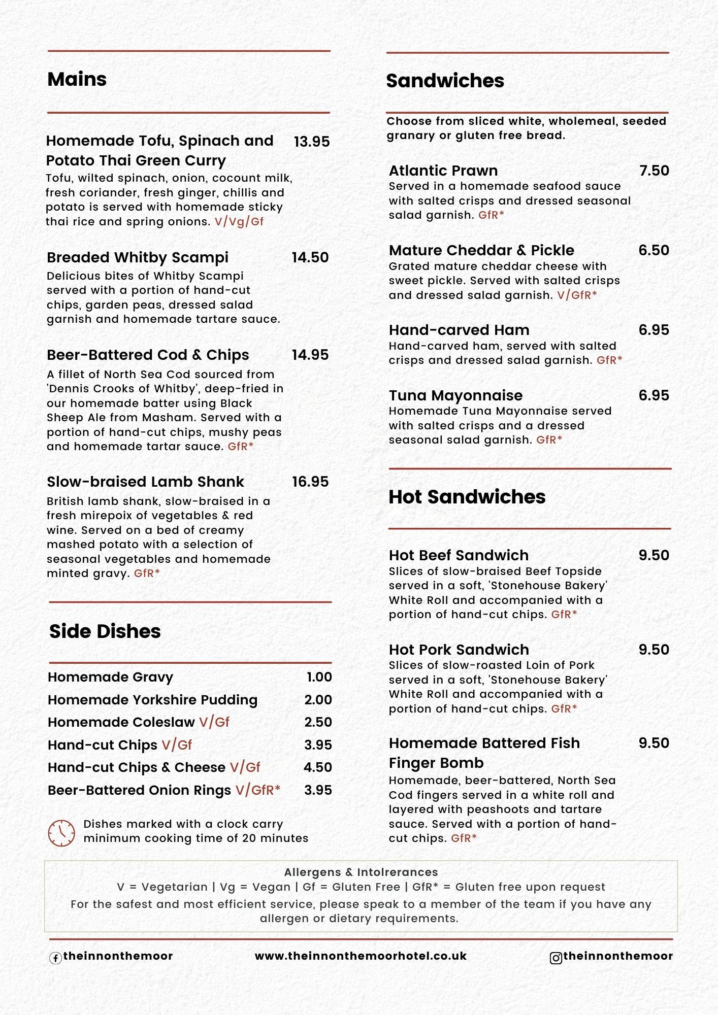 Menu at Inn on the Moor Hotel pub & bar, Goathland
