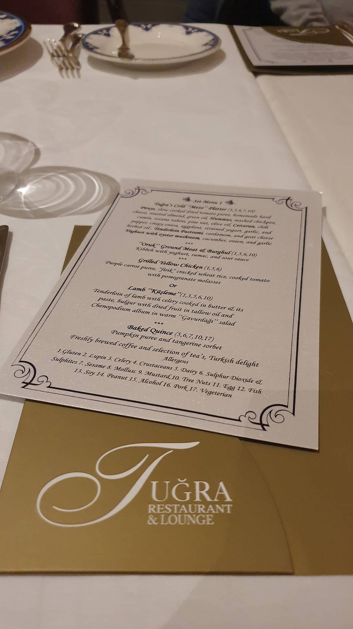 Menu at Tuğra Restaurant, Istanbul, Ciragan Palace Kempinski Hotel