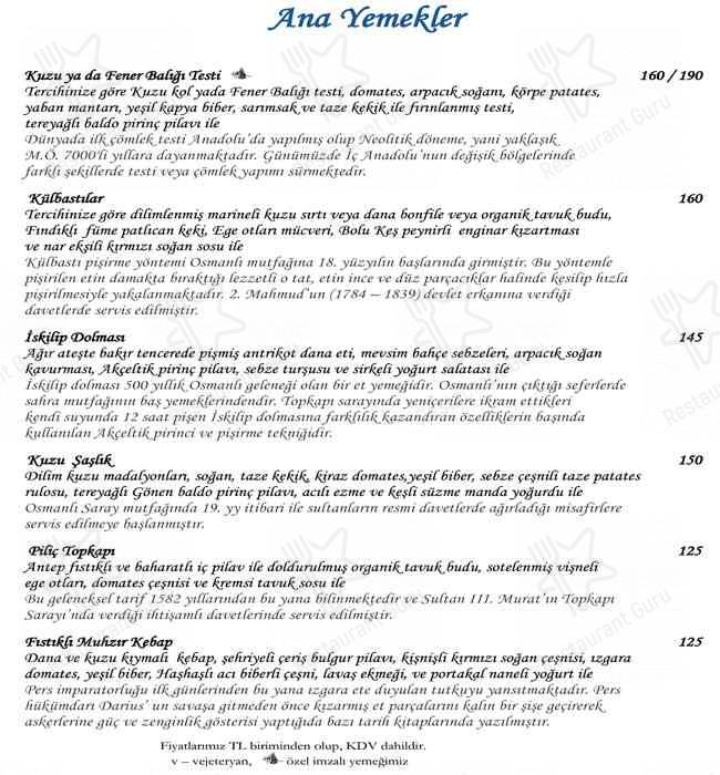 Menu at Tuğra Restaurant, Istanbul, Ciragan Palace Kempinski Hotel