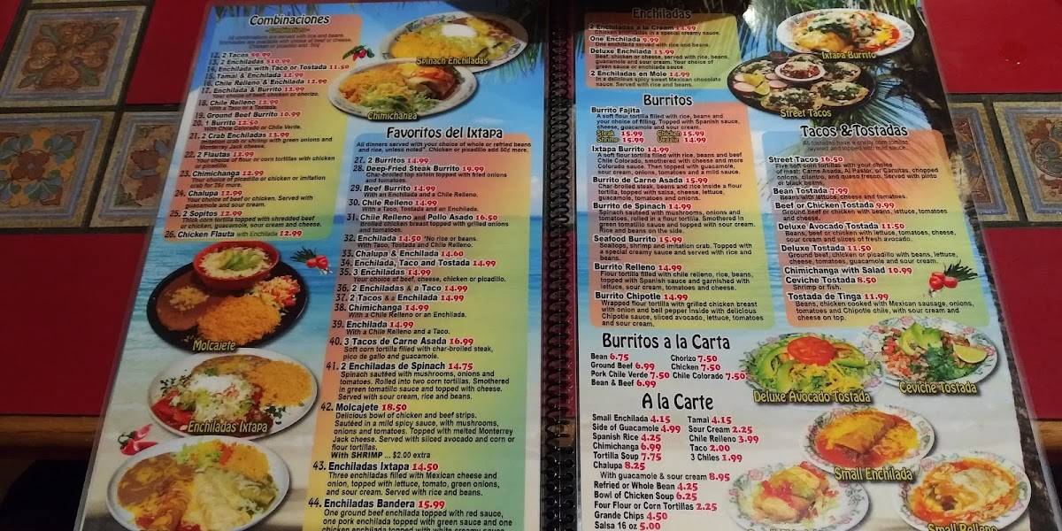 Menu at Ixtapa restaurant, Silverton