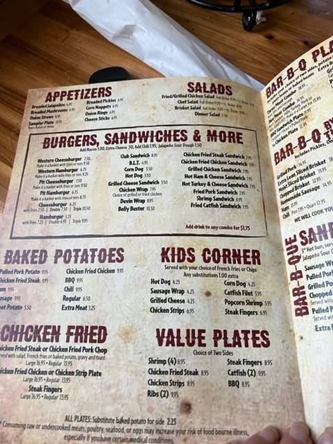 Menu at J & M's Hill Country Bar-B-Q, Gatesville