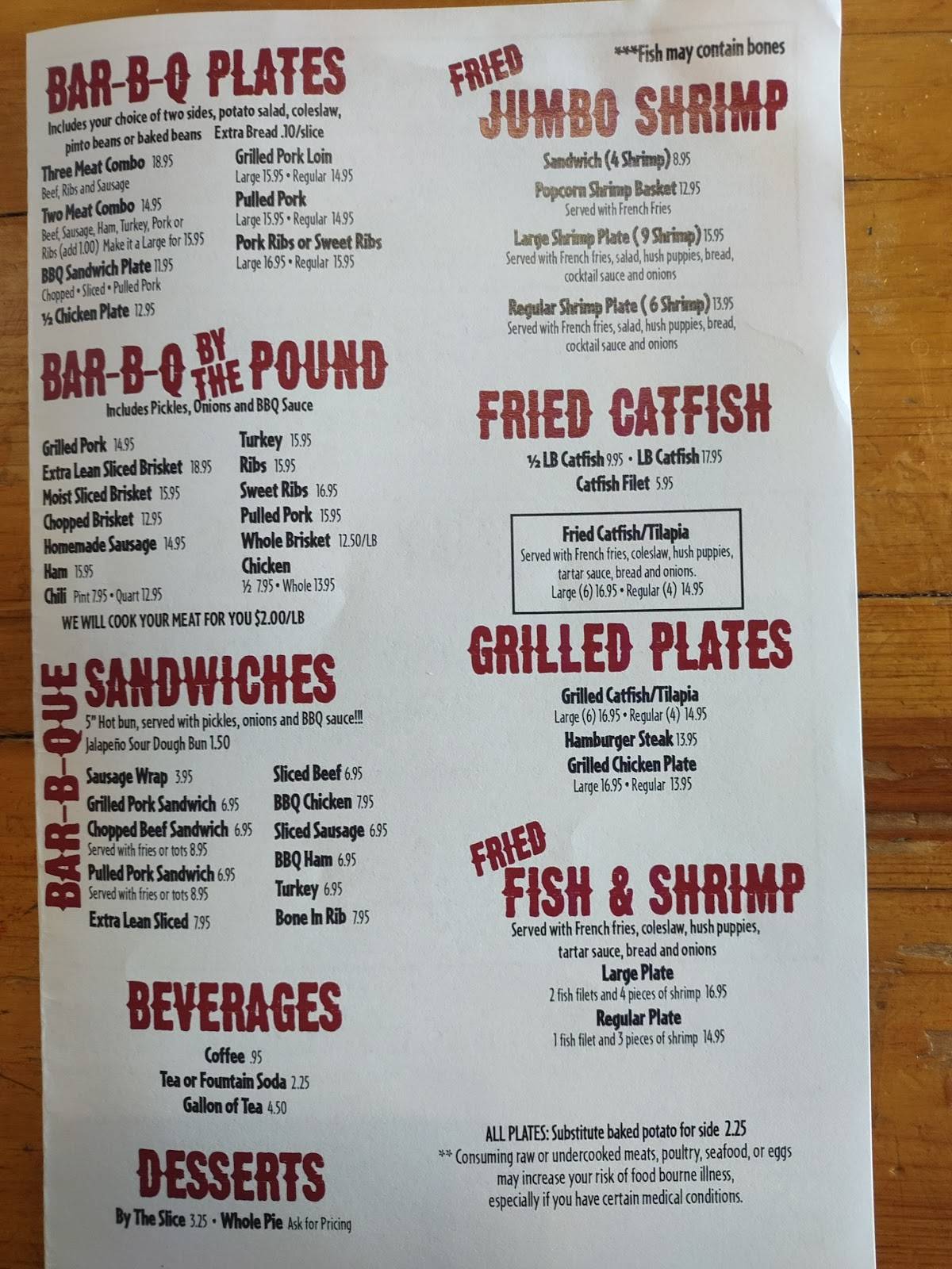 Menu at J & M's Hill Country Bar-B-Q, Gatesville