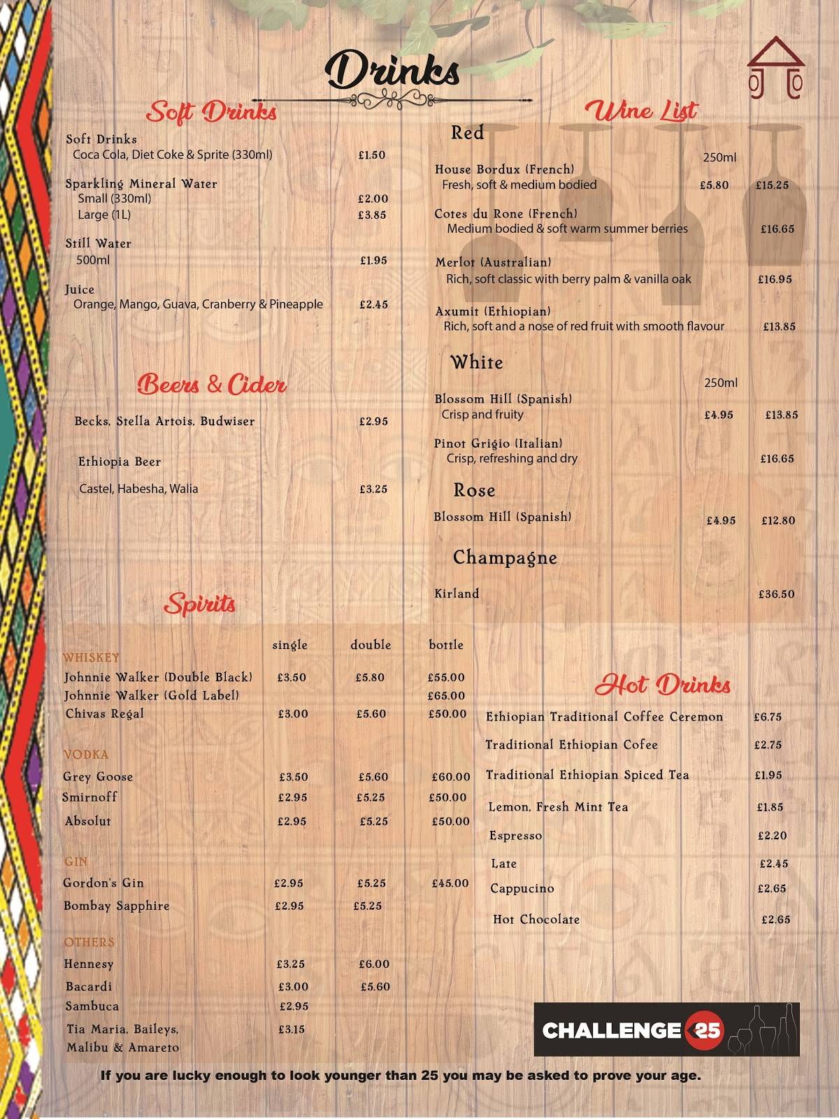 Menu at JOJO's Kitchen (Ethiopian Restaurant), London, 171 Blackstock Rd