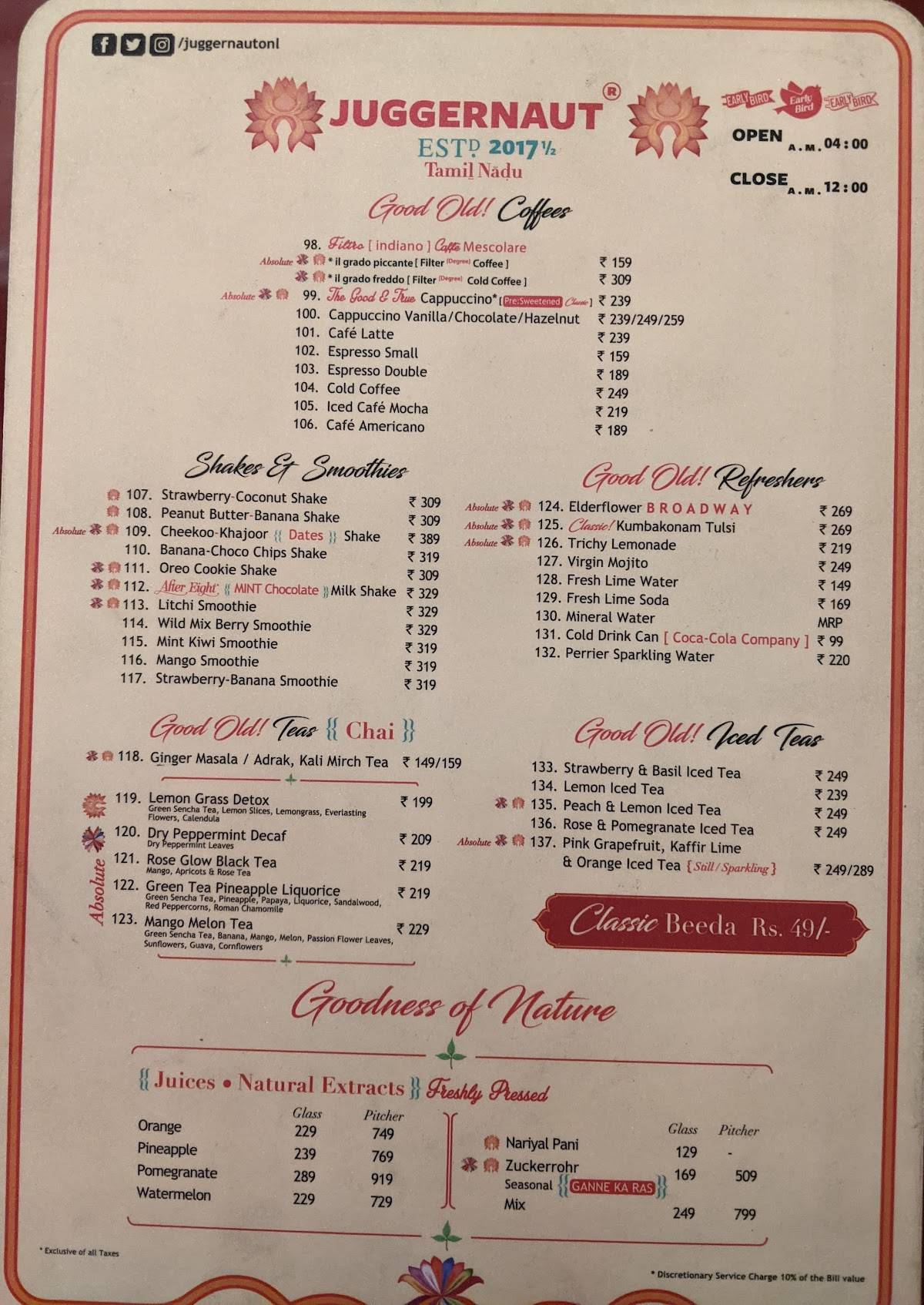 Menu at JUGGERNAUT, Barakhamba Road, New Delhi, Barakhamba Rd