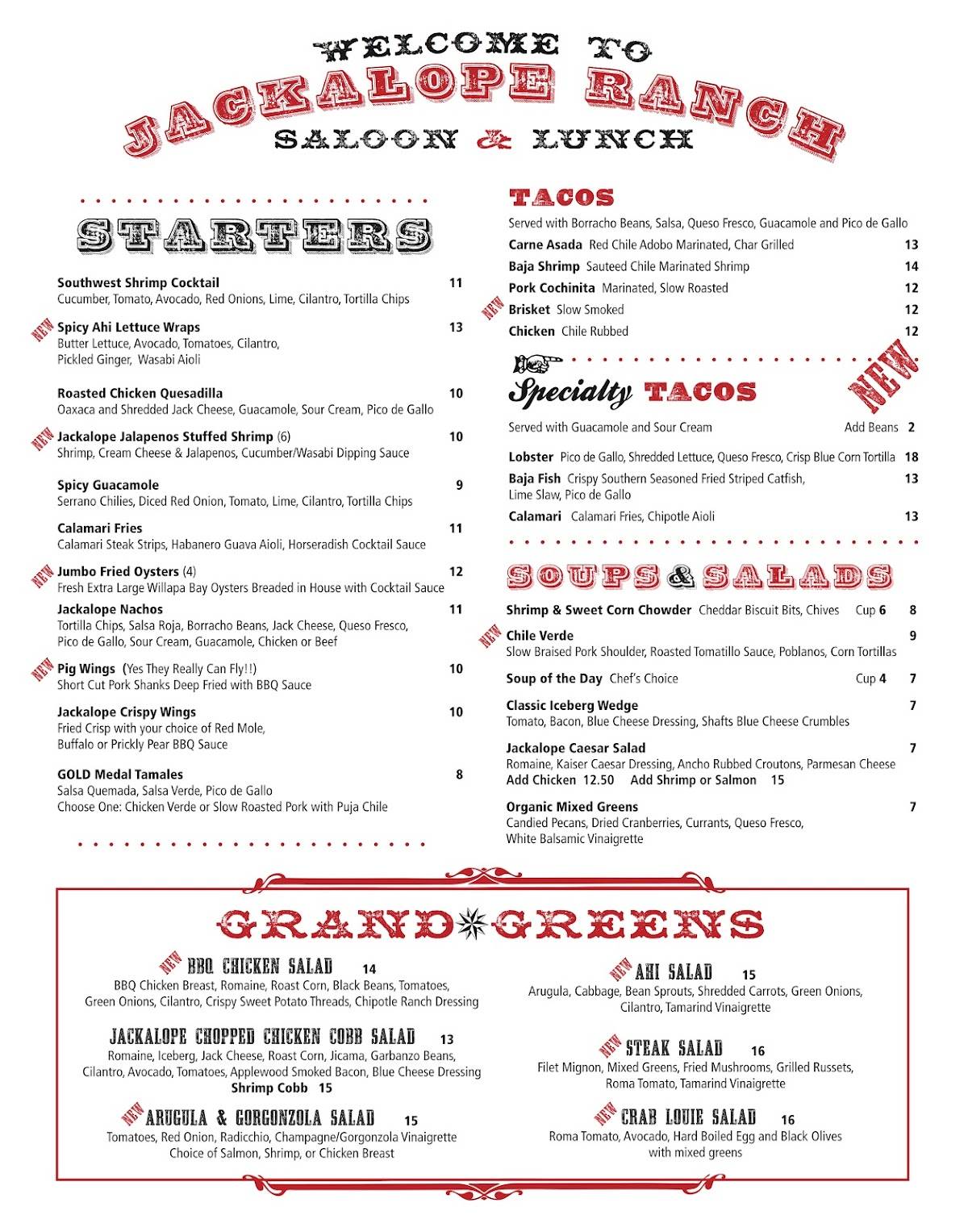 Menu at Jackalope Ranch pub & bar, Indio, CA-111
