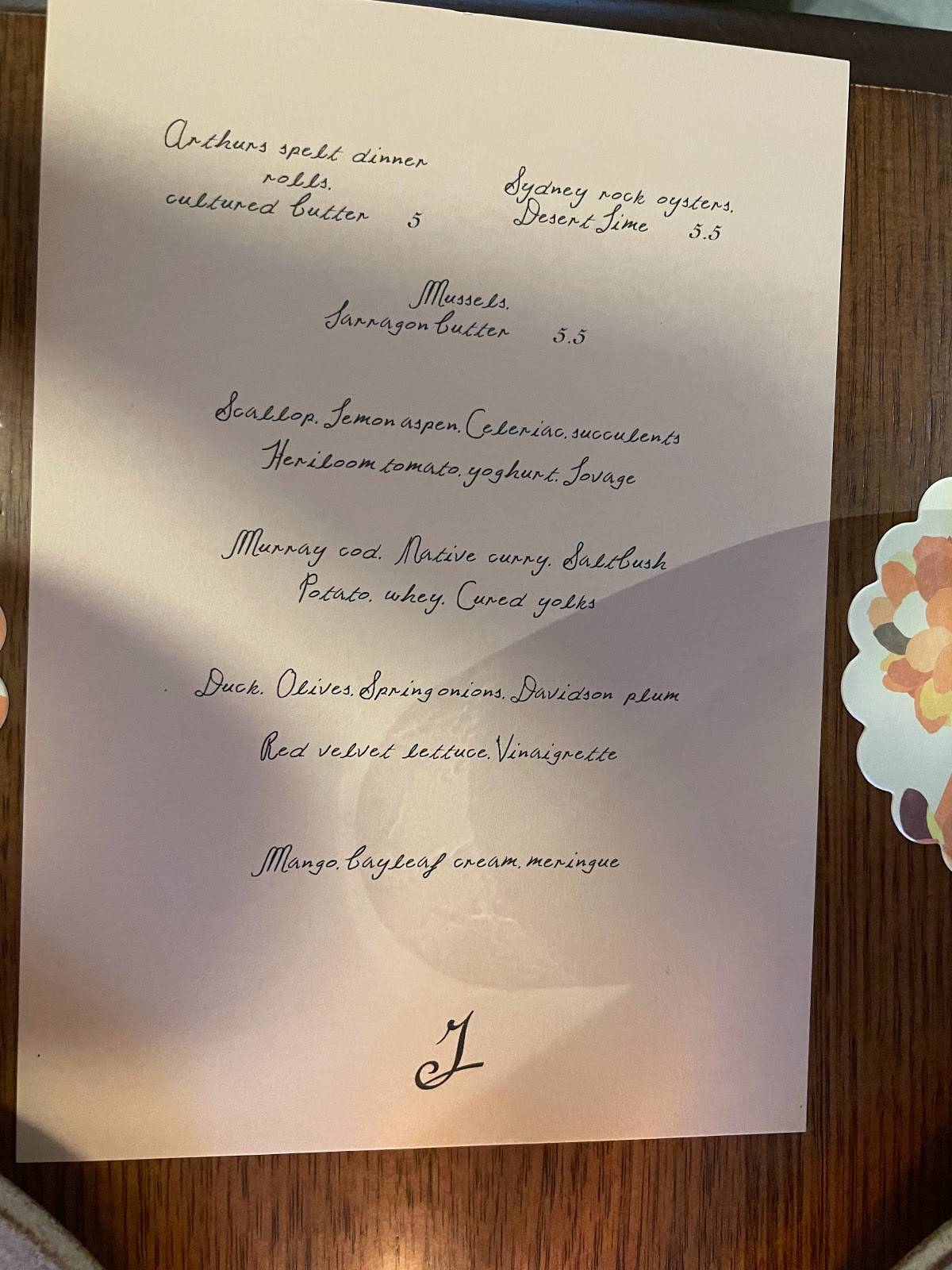 Menu at Jane Surry Hills restaurant, Surry Hills
