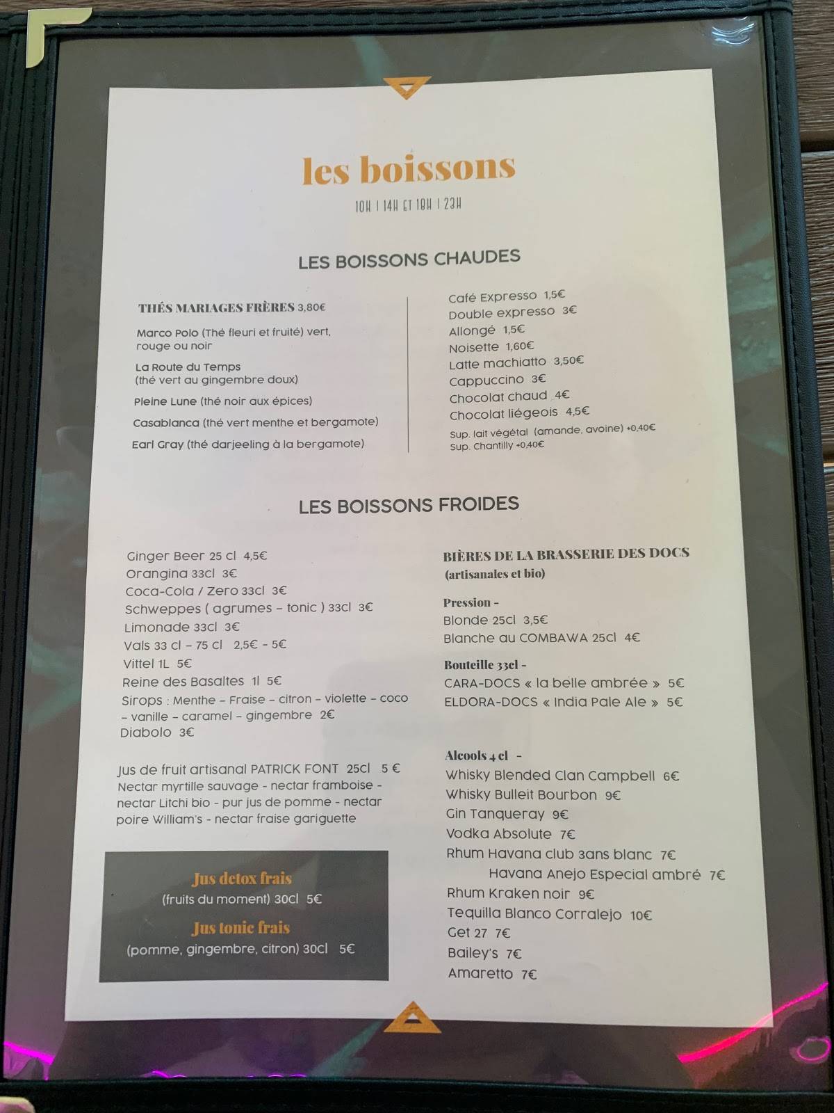 Menu au Javas Café, Aubenas