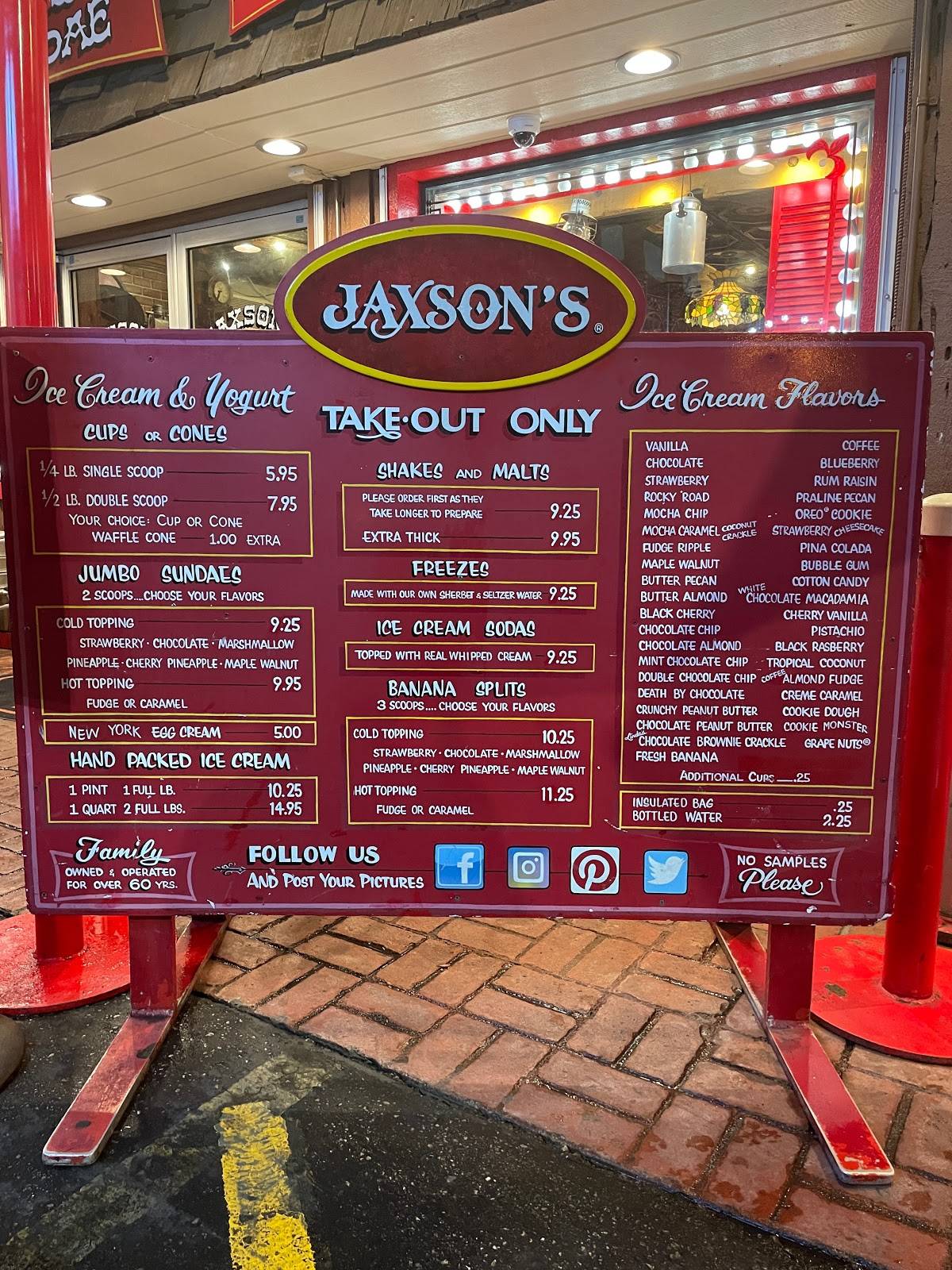 Menu at Jaxson's Ice Cream Parlor & Restaurant, Dania Beach
