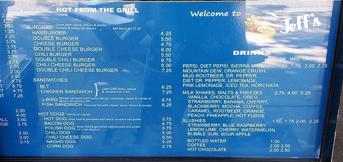 Menu at Jeff's Freezette restaurant, Colusa