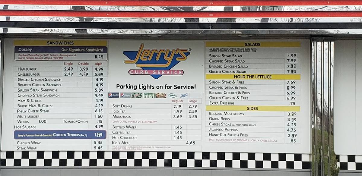 Menu at Jerry's Curb Service fast food, Beaver