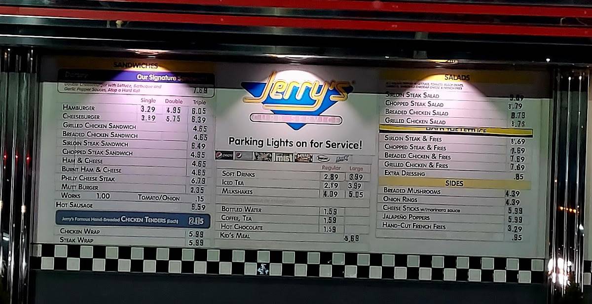 Menu at Jerry's Curb Service fast food, Beaver
