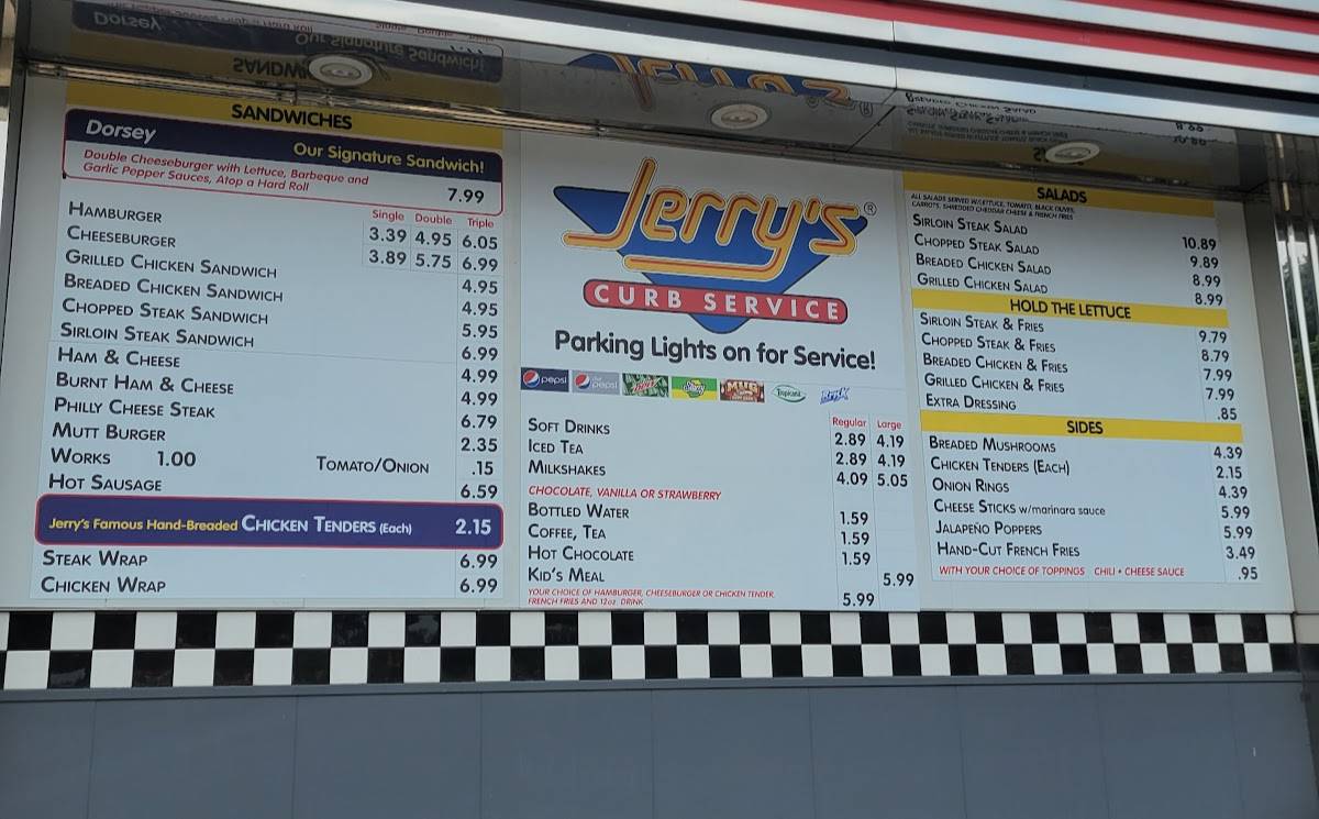 Menu at Jerry's Curb Service fast food, Beaver