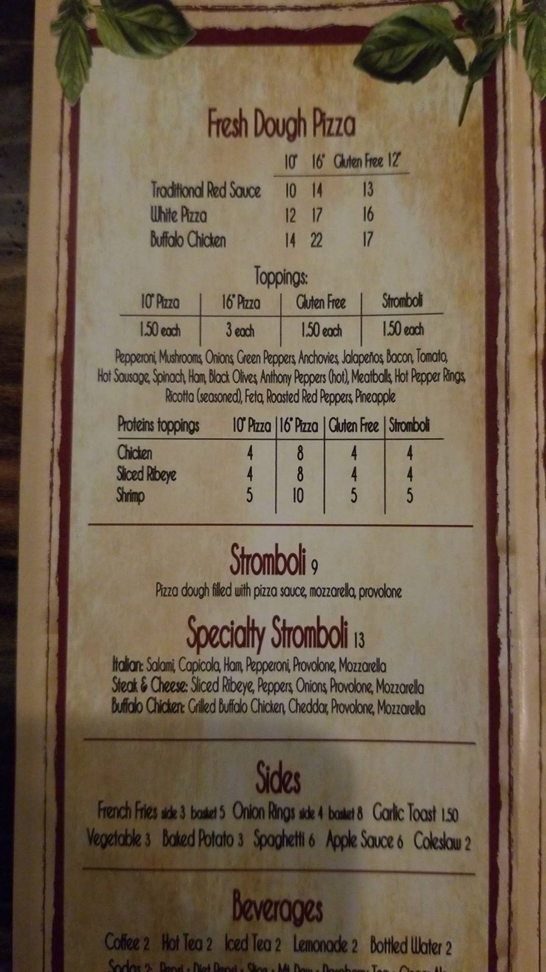 Menu at John Anthony's Restaurant and Lounge, Plum