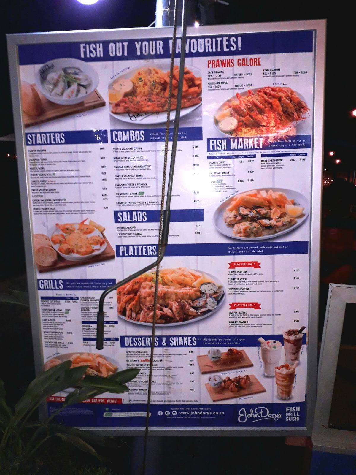 Menu at John Dory's Wilson's Wharf restaurant, Durban, Unit 21