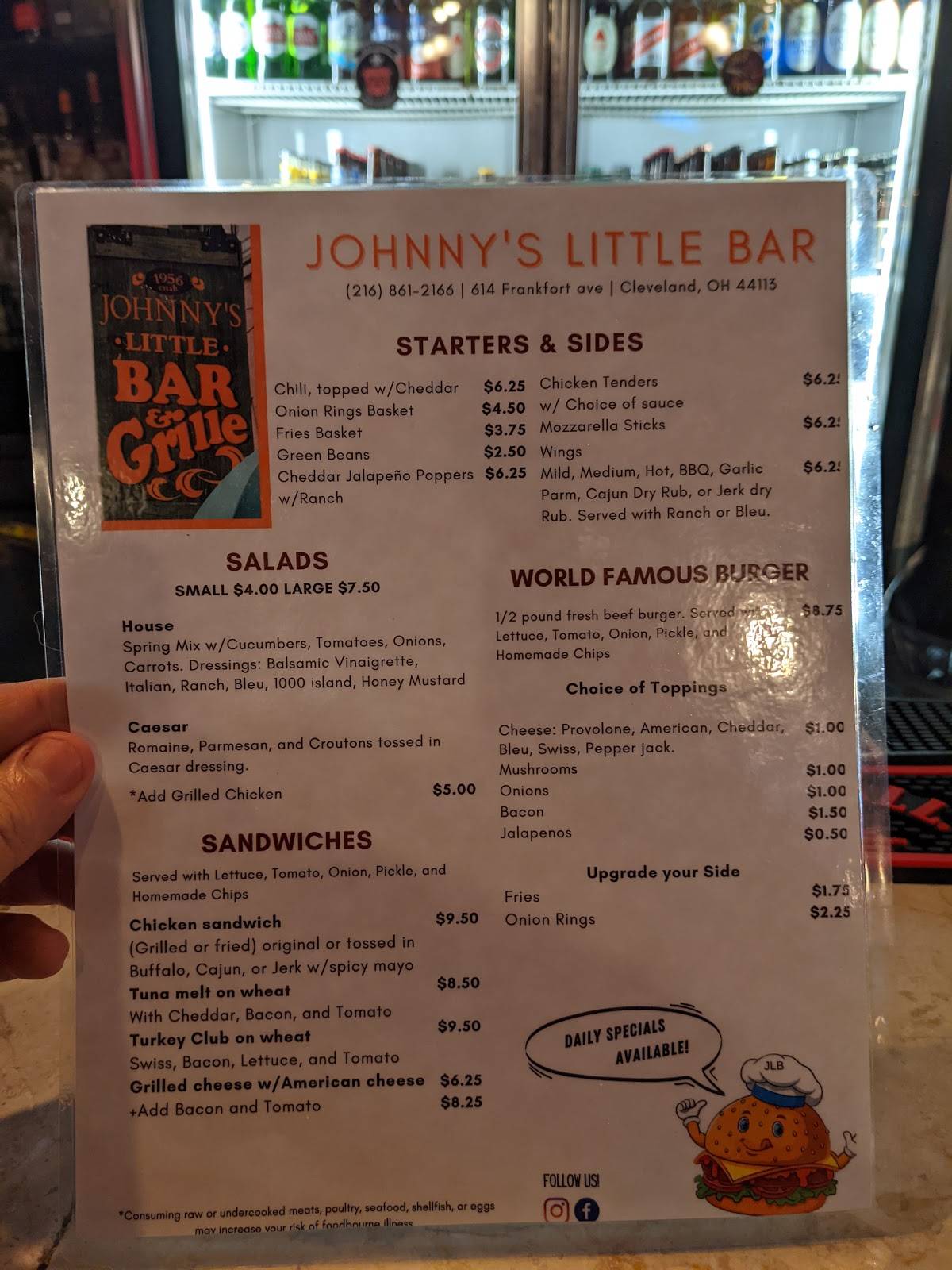 Menu at Johnny's Little Bar, Cleveland