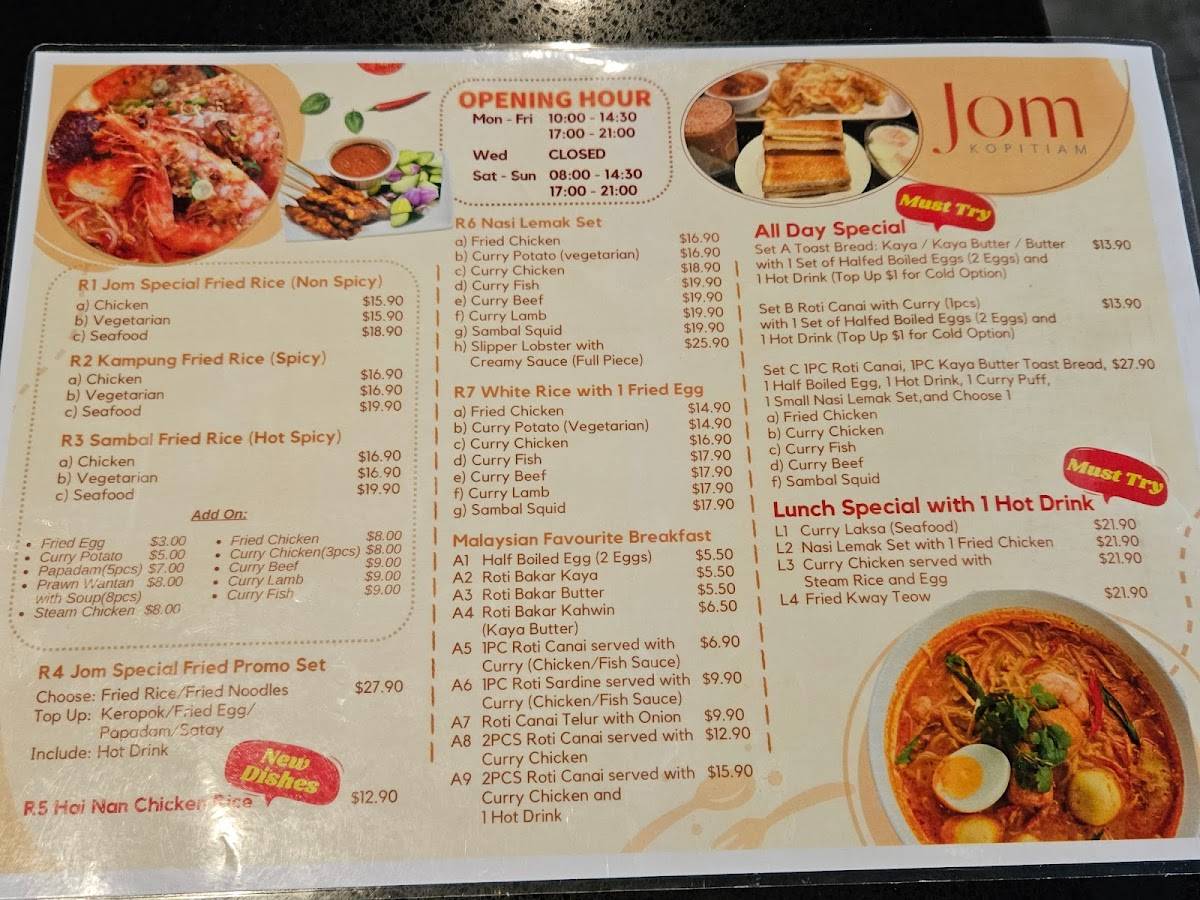 Menu at Jom Kopitiam Perth restaurant, Perth