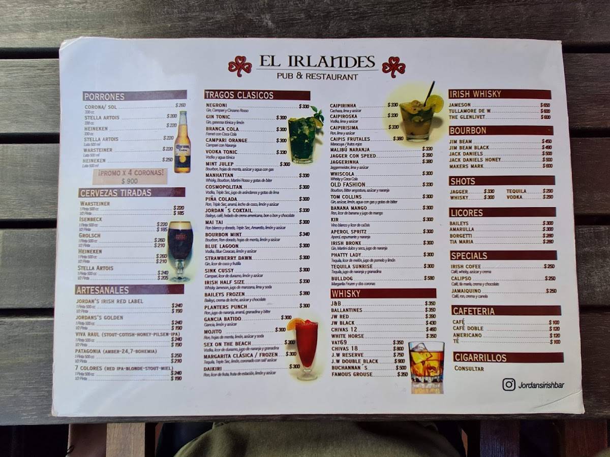 Carta del pub y bar Jordans Irish House, Ingeniero Maschwitz