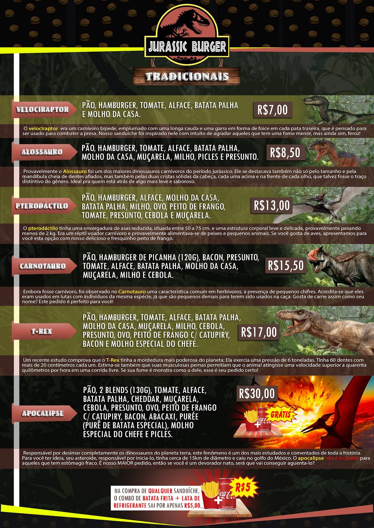 Menu at Jurassic Burger restaurant, Belo Horizonte