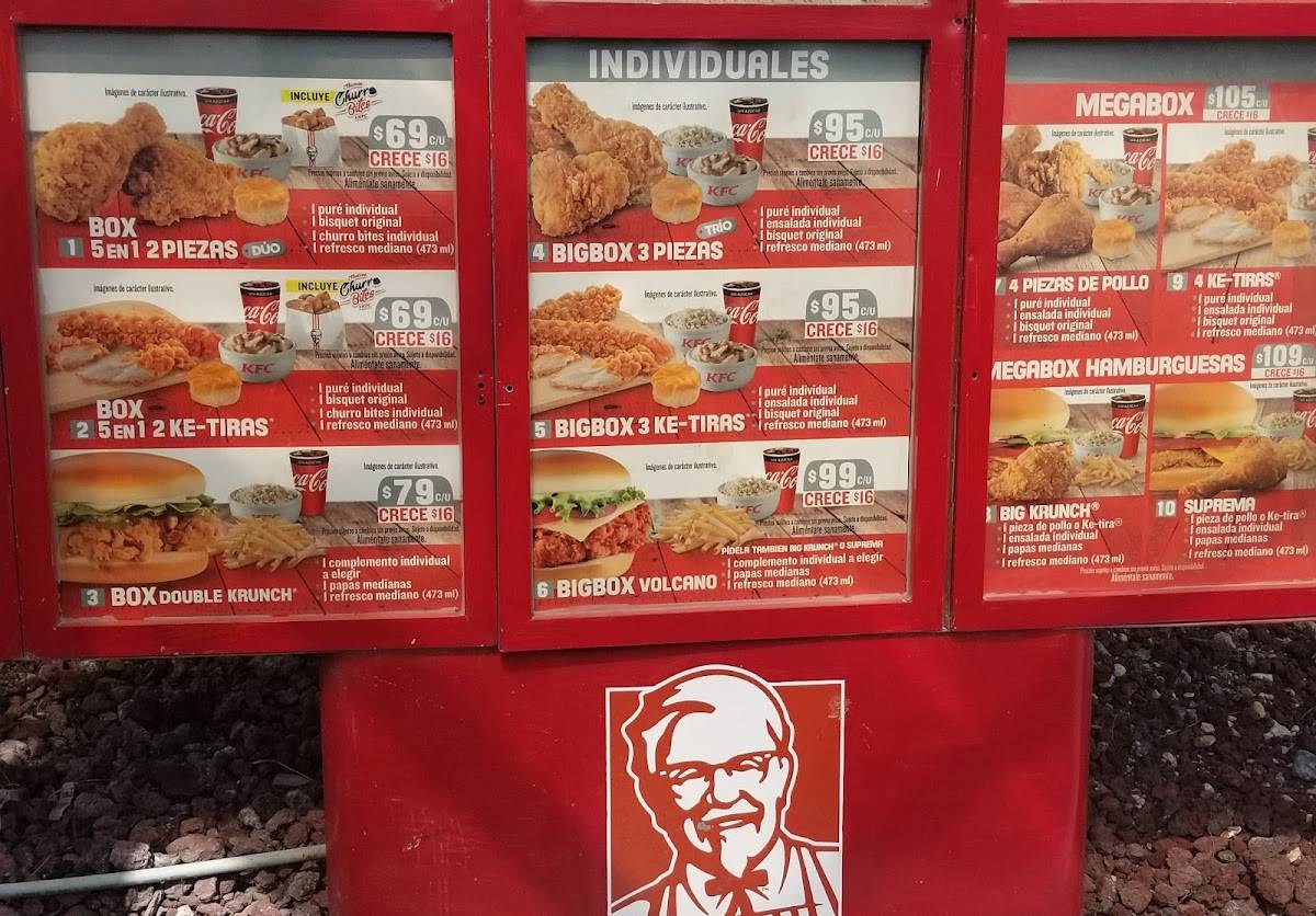 Menu at KFC periférico exterior restaurant, Reynosa, De Jara 1000