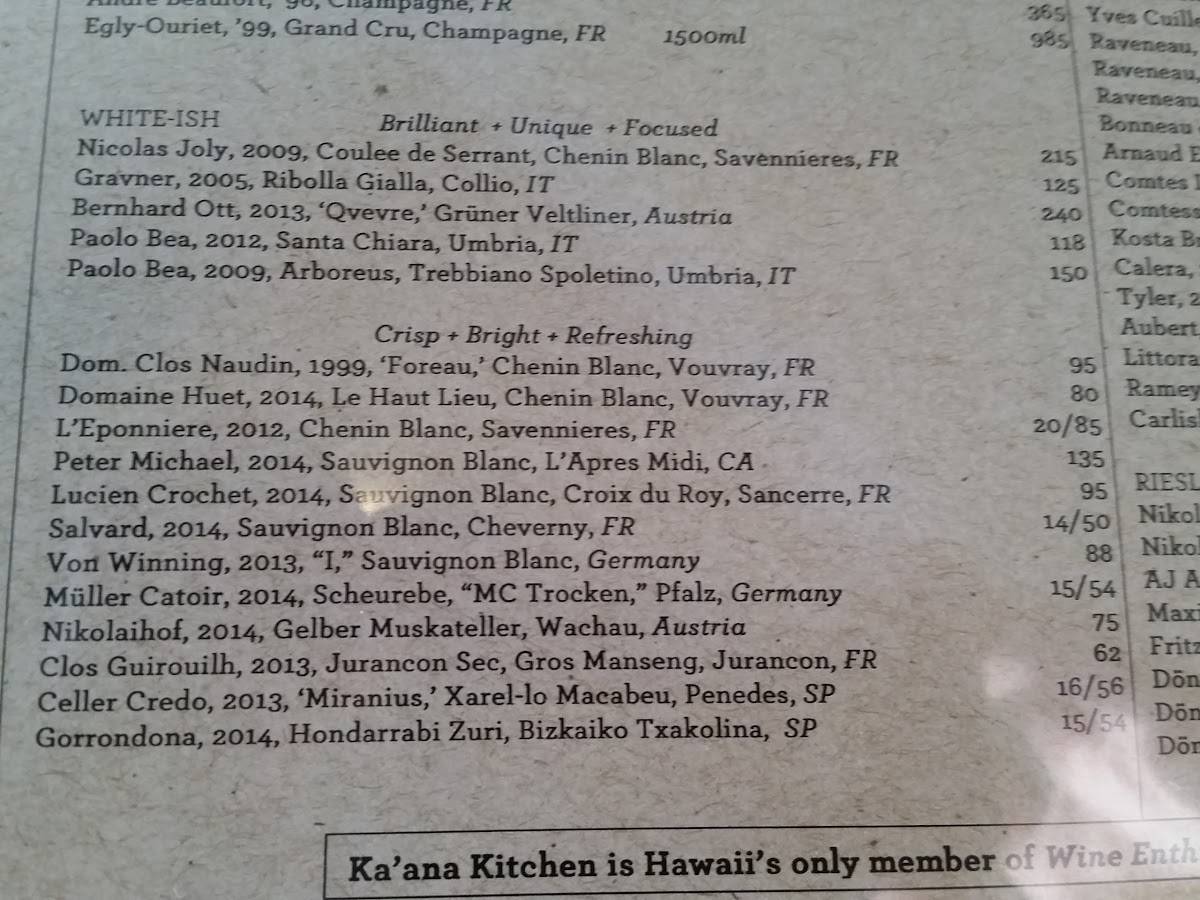 Menu at Ka'ana Kitchen restaurant, Wailea-Makena