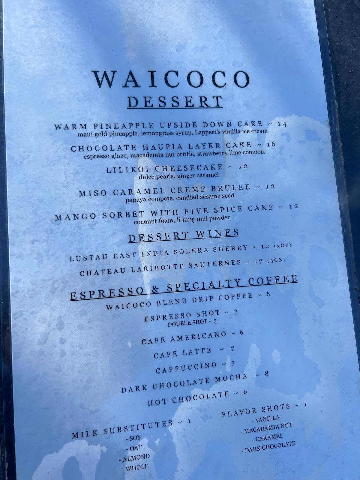 Menu at Waicoco Maui Restaurant, Lahaina