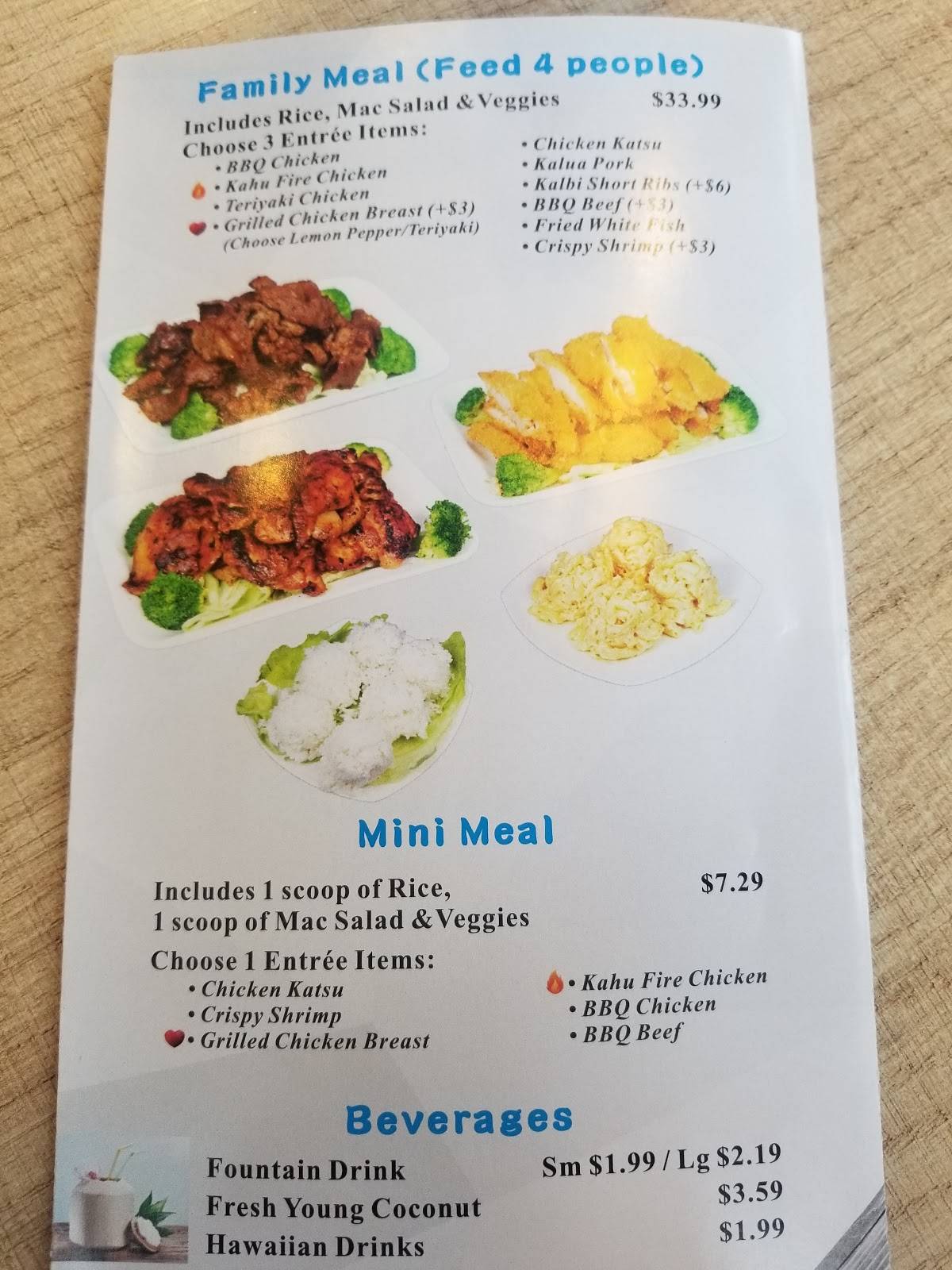 Menu at Kahu Hawaiian BBQ, Phoenix