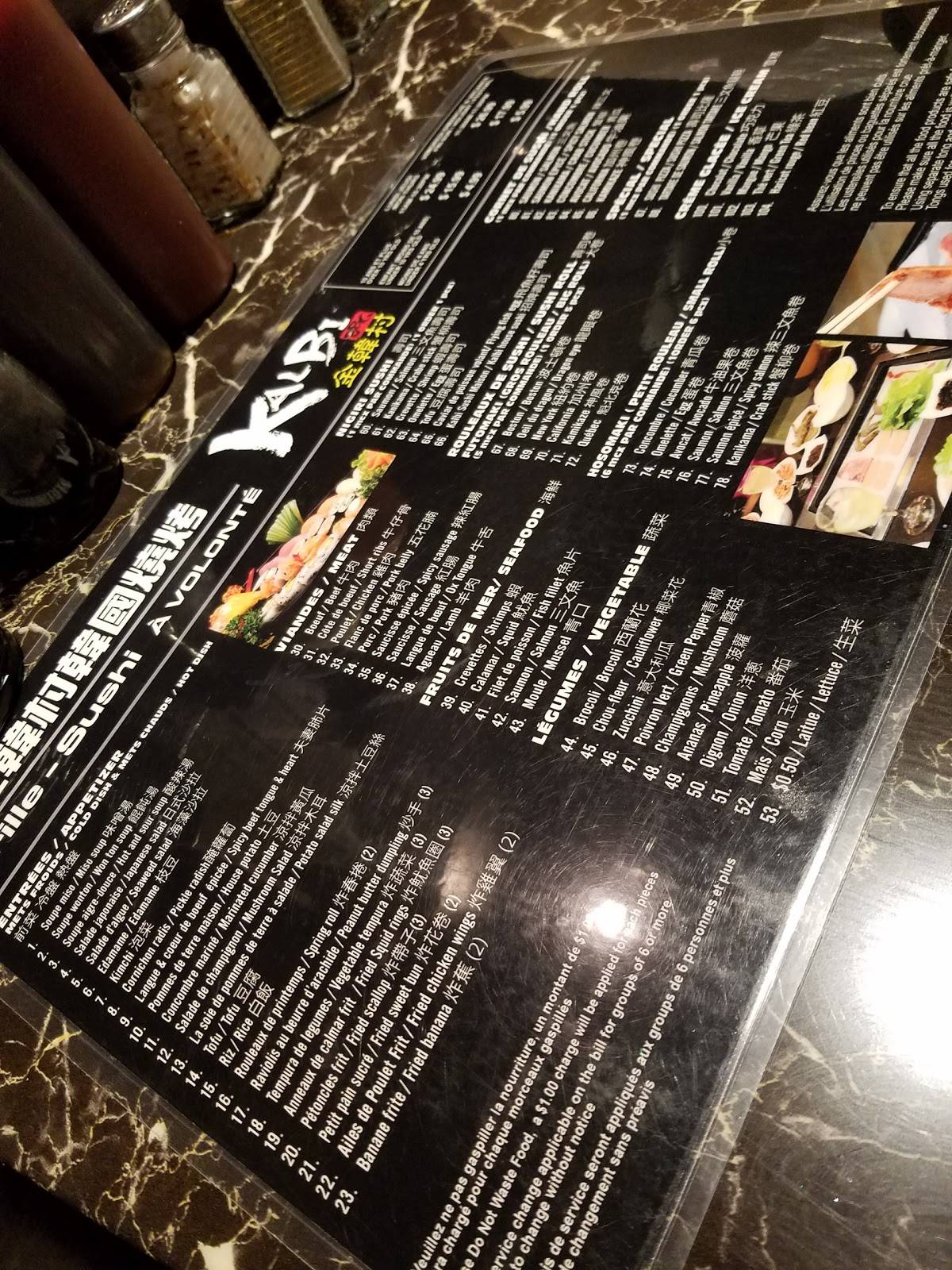 Menu au Kalbi BBQ, Montréal