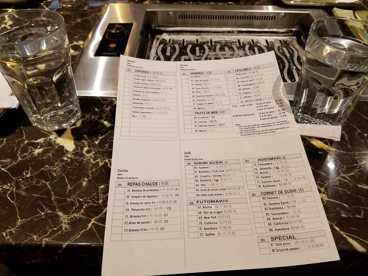 Menu au Kalbi BBQ, Montréal
