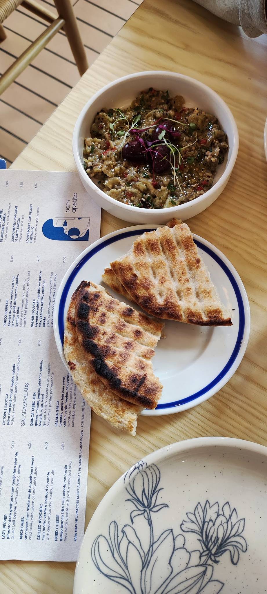 Menu at Kefi Greek Bistro restaurant, Lisbon