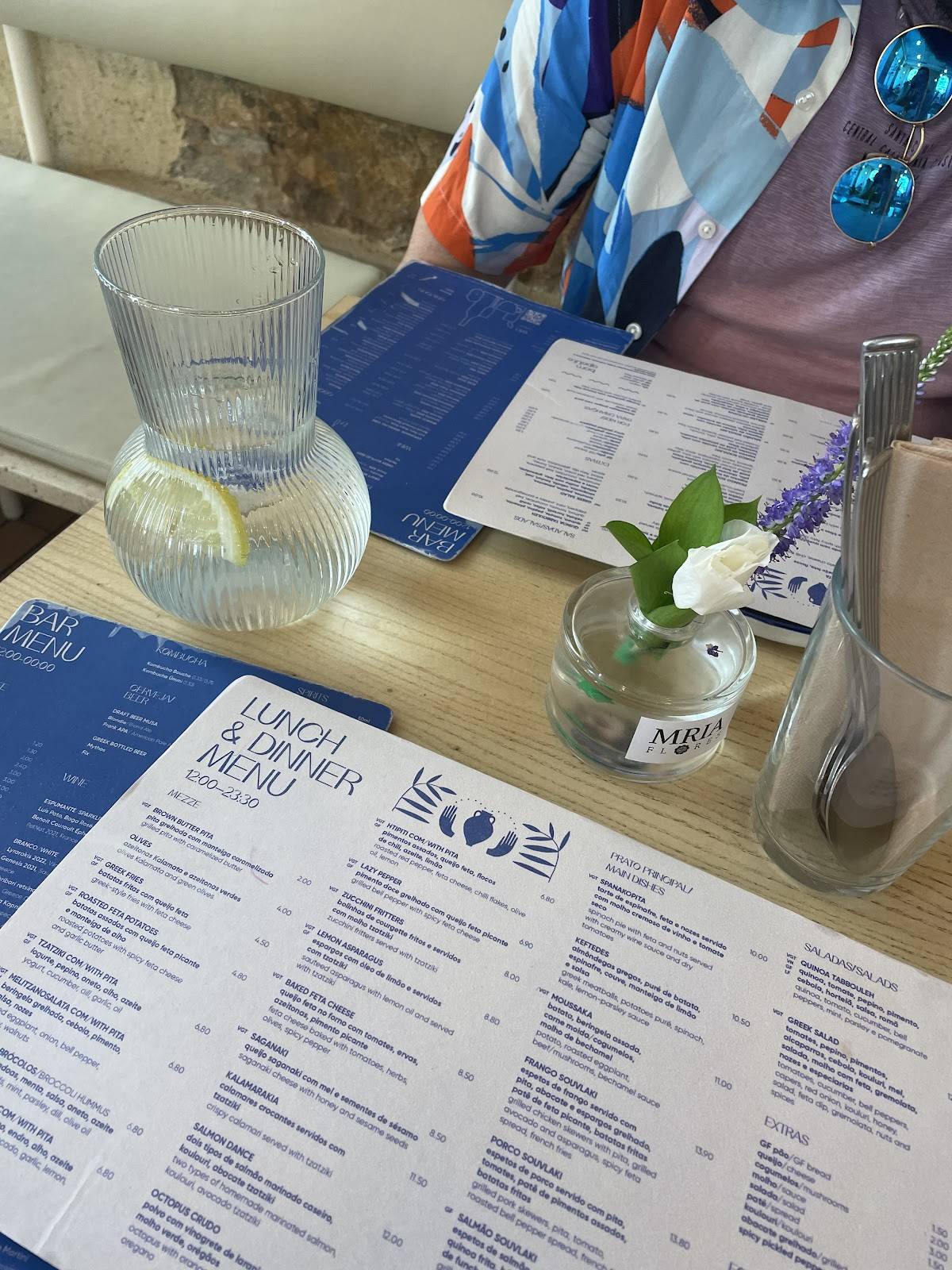 Menu at Kefi Greek Bistro restaurant, Lisbon