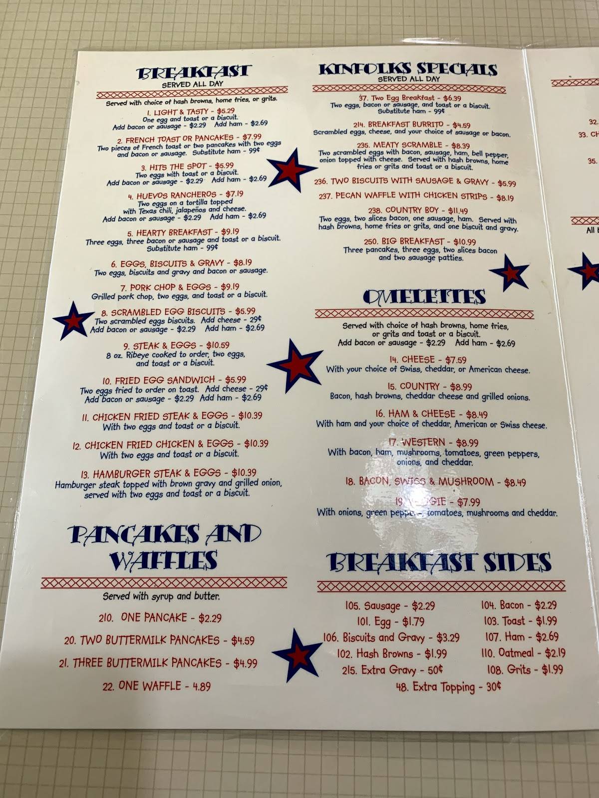 Menu at Kinfolks Restaurant, Nacogdoches