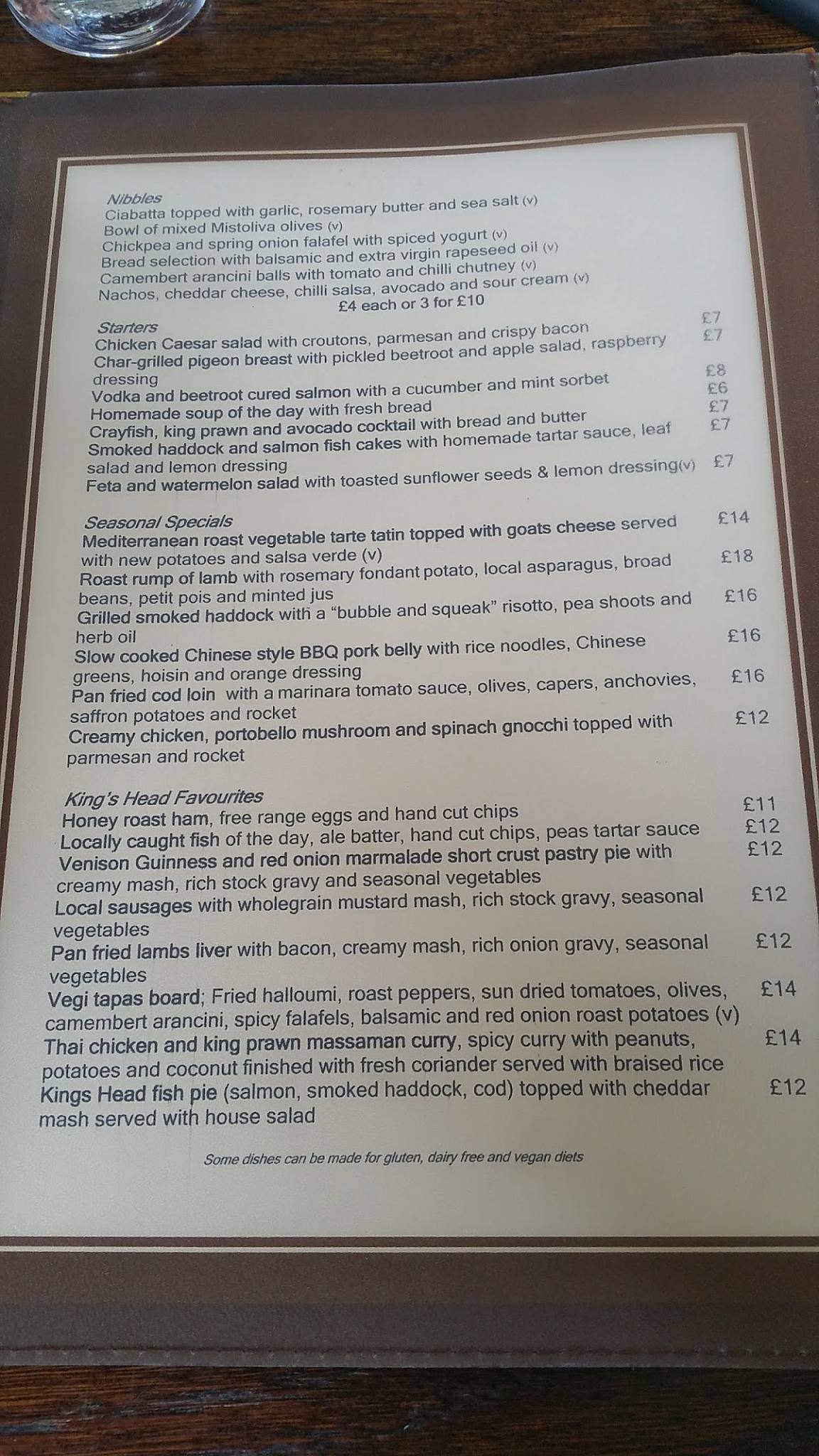Menu at The Kings Head Inn, Brooke pub & bar, Norwich, 6 Norwich Rd