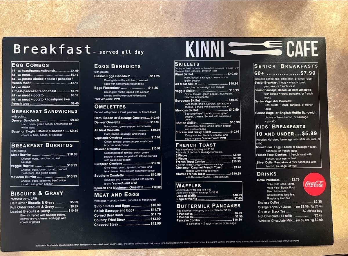 Menu at Kinni Cafe- River Falls, River Falls
