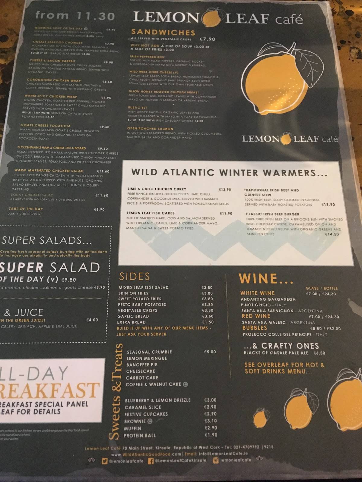 Menu at Lemon Leaf Cafe Bar & Townhouse, Kinsale