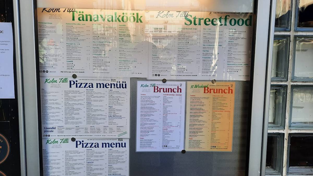 Menu at Kolm Tilli restaurant, Tartu