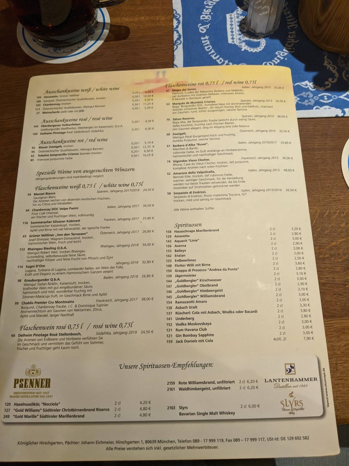 Speisekarte von Königlicher Hirschgarten restaurant, München ...